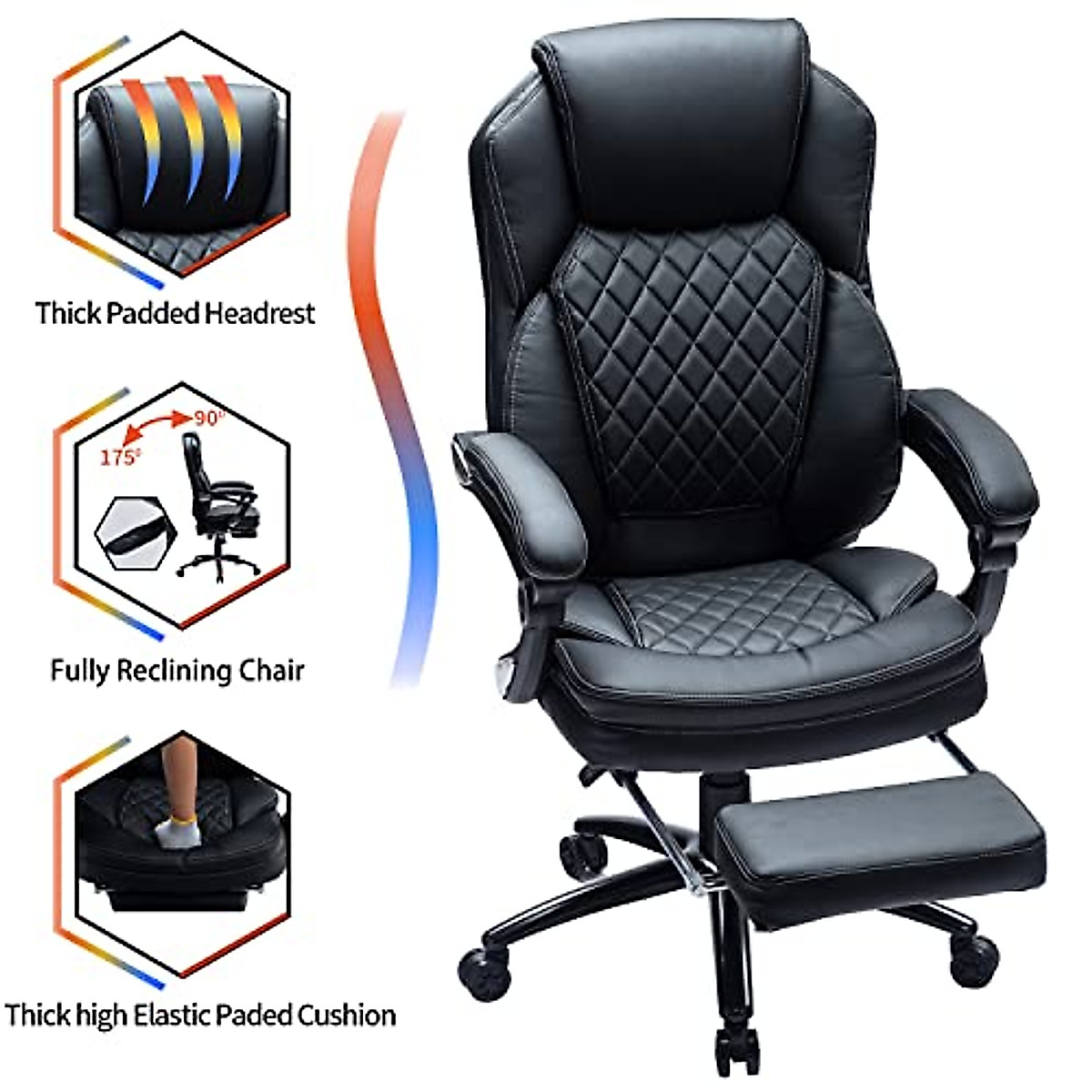 Kasorix Managerial and Executive Chair with Foot Rest, 400lbs Big and Tall Office Chair with Reclining Function,Office Chair for Heavy People,Oversized Office Chair Home Office Chair (Black)