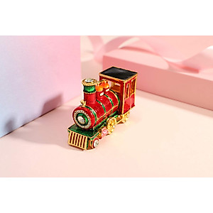 Furuida Mini Steam Train Jewelry Trinket Box Hinged Enameled Crystal Ornaments Gift for Home Decor