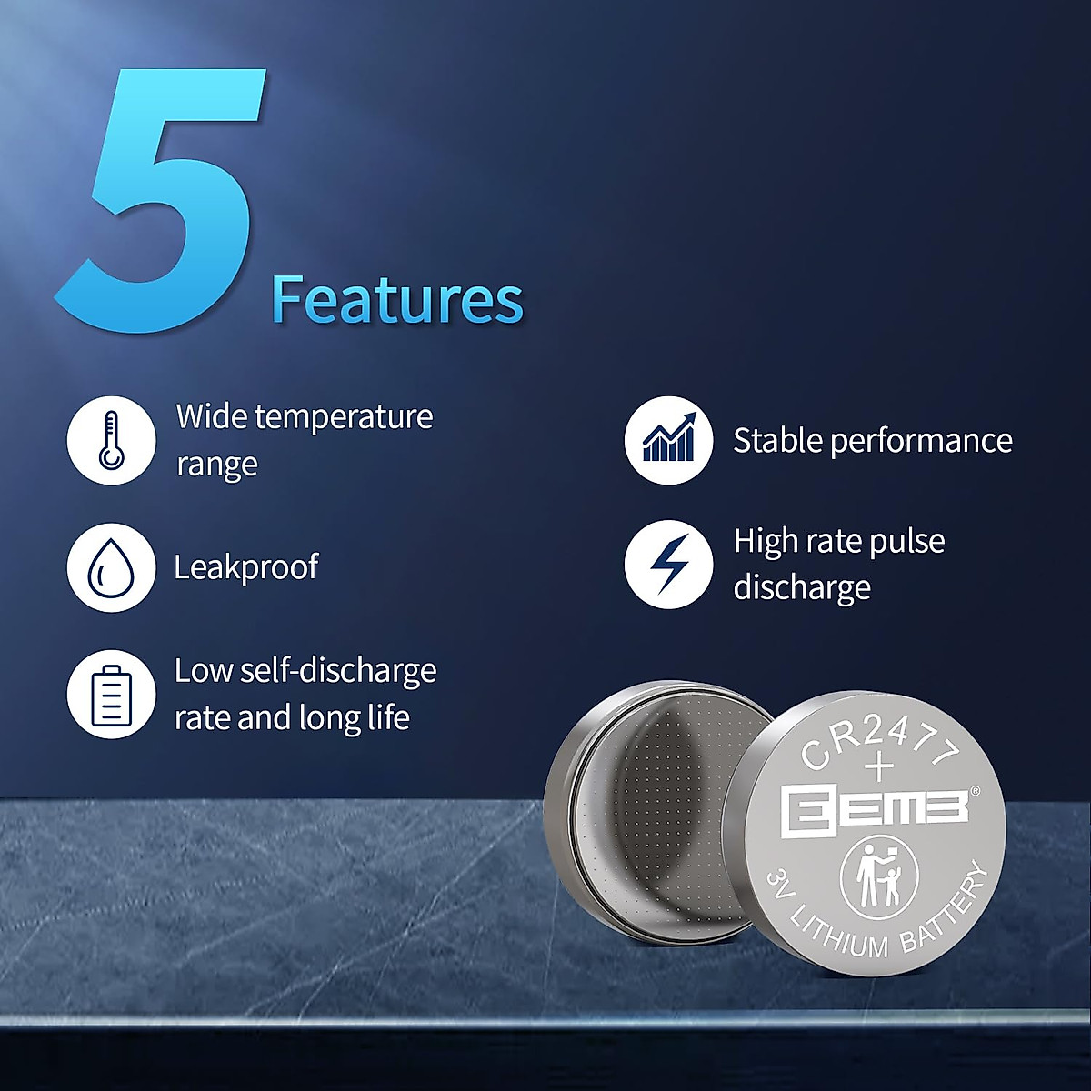 EEMB 5 Pack CR2477 Battery 3V Lithium Battery Button Coin Cell Batteries 2477 Battery DL2477, ECR2477 for Electronic Candle, Light, Remote Control, Key Fob, Alarm, Contact Sensor, Smart Devices…