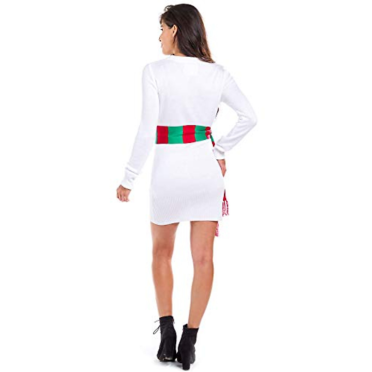 Women's Snowman Ugly Sweater Dress - White Snowman Christmas Dress with Scarf: Medium