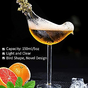 SuproBarware Cocktail Glass - Bird Glass Clear Wine Glasses Set of 2 Goblet Beverage Glass 5 Ounce for Party Wedding