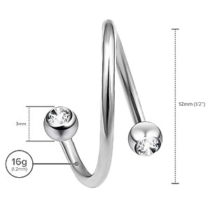2pc 12mm 1/2 Twisted Barbell Spiral Nose Ring Twist Pierced Earrings Ear Piercing Cartilage Jewelry Industrial Earring Rings Lip Screw Surgical Helix Tragus Daith Navel Belly Black Cystal