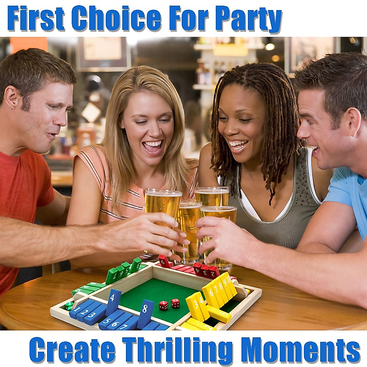 Shut The Box Game, 12 Inches Family Wooden Board Table Math Dice Games for Adults and Kids, 2-4 Player Classics Tabletop Version Games for Classroom,Home,Party or Pub