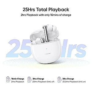 realme Buds Air 2 Earphone 25h Battery Life IPX5 Waterproof Transparency Mode Active Noise Cancellation Hi-Fi 88ms Super Low Latency Bass Boost Driver, White