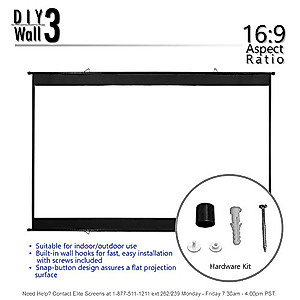 Elite Screens DIY Wall 3, 116-inch Indoor Outdoor Portable Projector screen PVC 16:9, 8K 4K Ultra HD 3D Movie Theater Cinema 116" Projection Screen, Roll-Up Hang Anywhere, DIYW116H3