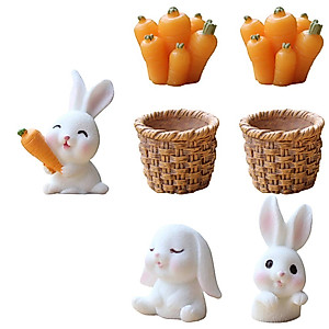 PRETYZOOM Easter Decoration Kit Bunny Miniature Straw Basket Carraot Figures Rabbit Bunny Fairy Garden Decor Dollhouse Ornament Micro Landscape Decor Cake Topper 7pcs