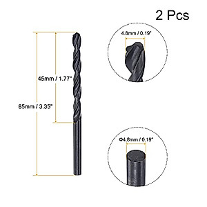 uxcell 6542 High Speed Steel Straight Shank Twist Drill Bit, Fully Ground Black Oxide Drill Bits 4.8mm Drill Diameter 85mm Total Length 2 Pcs