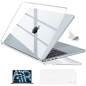 EooCoo Compatible with New MacBook Air 13.6 inch Case 2022 A2681 M2 Chip with Retina Display，Plastic Hard Shell Case + TPU Keyboard Skin Cover + Polishing Cloth + Screen Protector - Crystal Clear