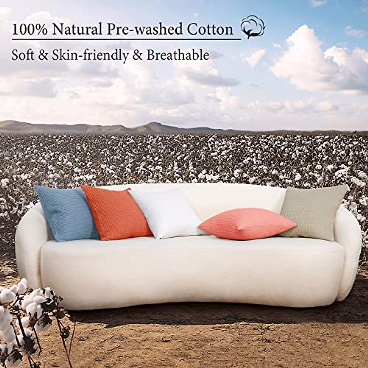 PHF 100% Cotton Waffle Weave Euro Shams 26" x 26", 2 Pack Elegant Home Decorative Euro Throw Pillow Covers for Bed Couch Sofa, White (No Insert)