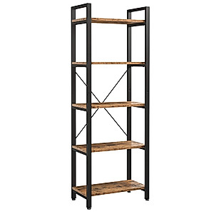 IRONCK Bookshelf 5-Tier Ladder Shelf 110lbs/shelf Vintage Industrial Style Bookcase for Home Decor, Office Decor