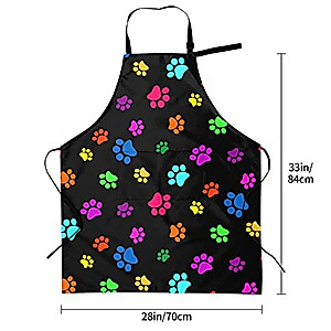 Perinsto Colorful Dogs Paws Waterproof Apron With 2 Pockets Cute Pet Animal Paw Kitchen Chef Aprons Bibs For Grooming Cooking Baking Painting Gardening