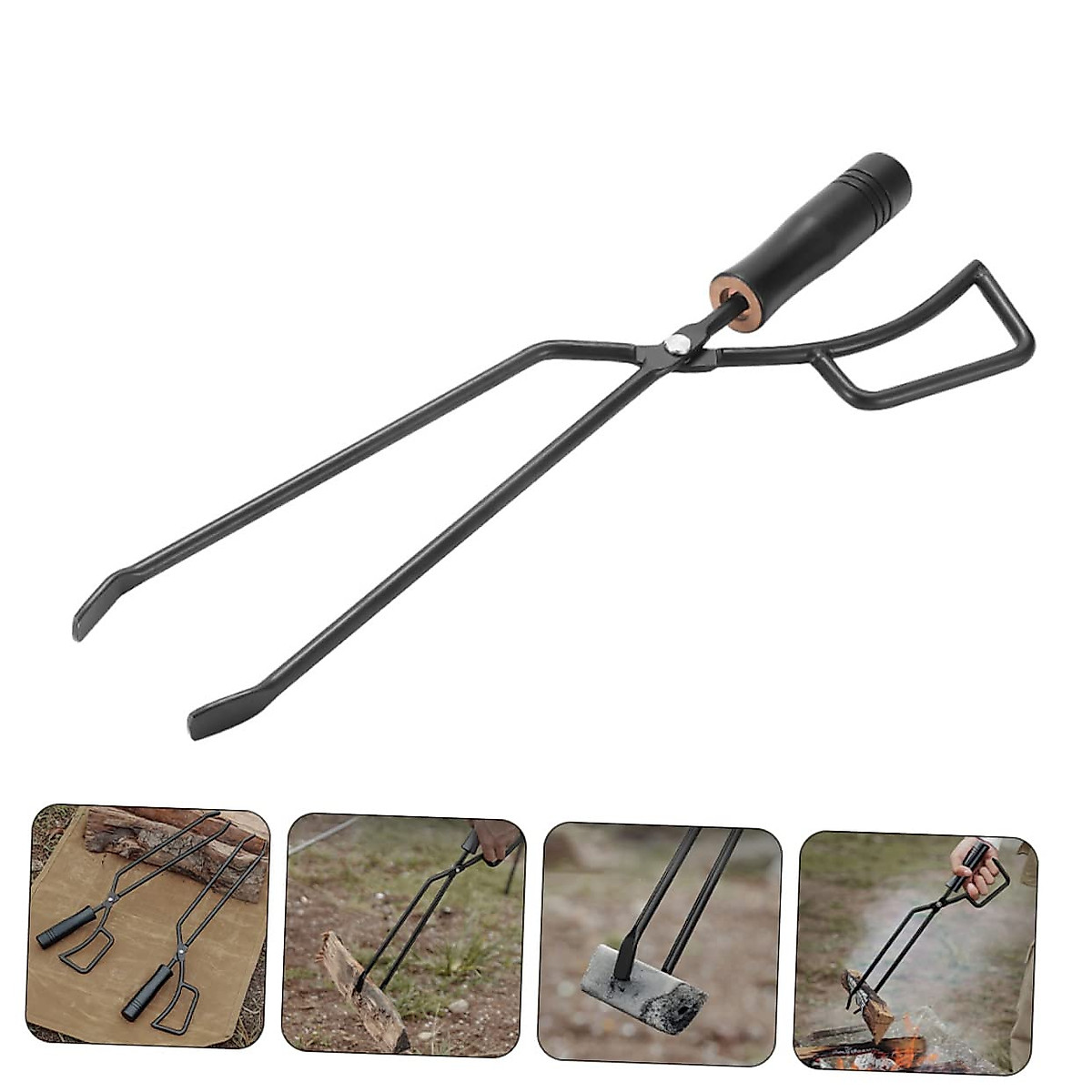 Happyyami Tongs Grill Outdoor Camping BBQ Outdoor BBQ Fireplace Charcoal Clamps Charcol Barbecue Trash Pickup Grabber Iron Long Charcoal Tong Charcoal Plier Camping Supply Large Pen Holder