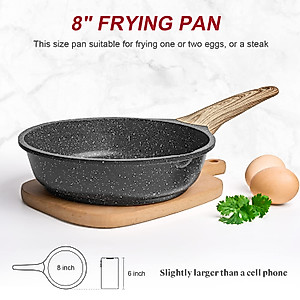 Caannasweis Nonstick Granite Frying Pan Skillet, Non Stick Omelette Fry Pans, Omelet Egg Pan, Stone Cookware Chef's Pan, Induction Compatible, PFOA Free (Gray, 8 Inch)