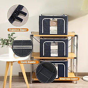 3 Pack Upgraded Clothes Storage Containers Bins, Stackable Storage Bins-Collapsible Storage Bins for Clothes Storage Box for Clothing with Front Zipper＆ Clear Window＆ Reinforced Handles, 66L, 3PCS)