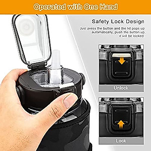 Rewfig Half Gallon Water Bottle with Sleeve & Strap 64 OZ Motivational Water Bottle with Straw & Time Marker to Drink Leakproof Tritan BPA Free Workout Gym Sport Water Jug, Sports Bottle