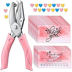 Punch Card and 100 Pieces Reward Punch Card, Handheld Punch Kit, Single-Hole Paper Puncher, Metal Punch with Soft Grip, Home School Office Supplies, Clothing Ticket Scrapbook Punch Tool (Elegant)