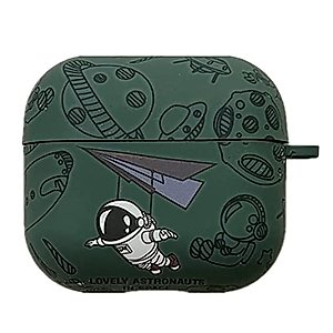 Cute Lovely Design Astronaut Style Soft Silicone Protective Case Cover Sleeve Compatible with Lenovo LP40 Earphone, Protective Skin Sleeve with Key Chain (Green)