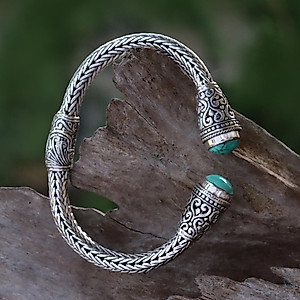 NOVICA Artisan Handmade Turquoise Cuff Bracelet Sterling Silver from Bali Natural Blue Tone Indonesia Birthstone Balinese Traditional [bracelet 6 in L (end to End) x 0.4 in W] ' Dragon Beauty'