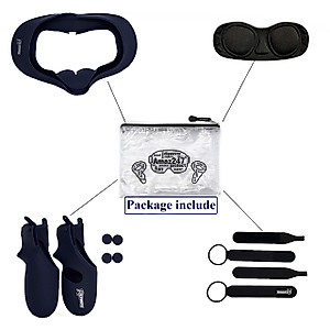 Amaz247 Silicone Anti-Leakage Face Cushion Mask, Protective Lens Cover, Controller Grip Cover with VelcroStraps for Oculus Quest VR Headset (Navy Blue), NOT FIT Oculus Quest 2