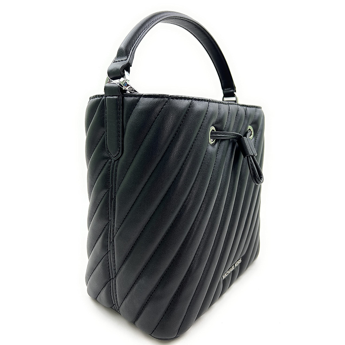 Michael Kors Suri Medium Bucket Crossbody Quilted Vegan Faux Leather Bag (Black)