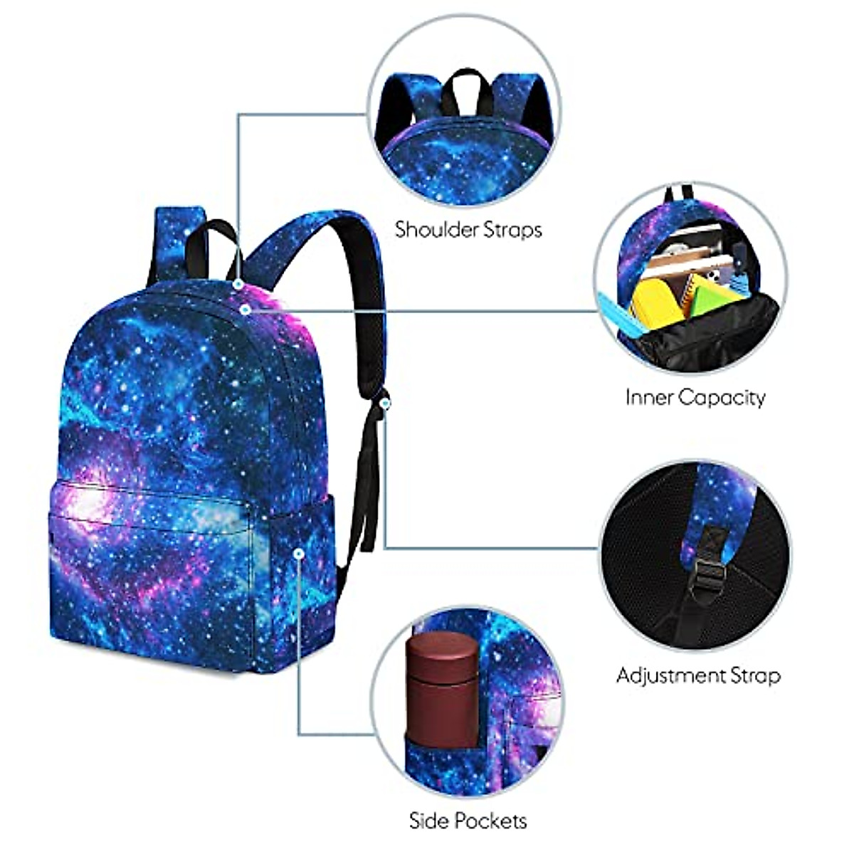 Galaxy Backpack Set Girls Boys Lightweight Bookbag with Insulated Lunch Bag for Travel Camping Outdoor Sport