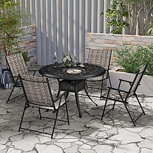 Tangkula Set of 4 Patio Folding Chairs, Outdoor Wicker Dining Chairs with Armrests, Portable Lawn Chairs with Metal Frame for Garden, Backyard, Poolside, No Assembly (4, Mix Gray)