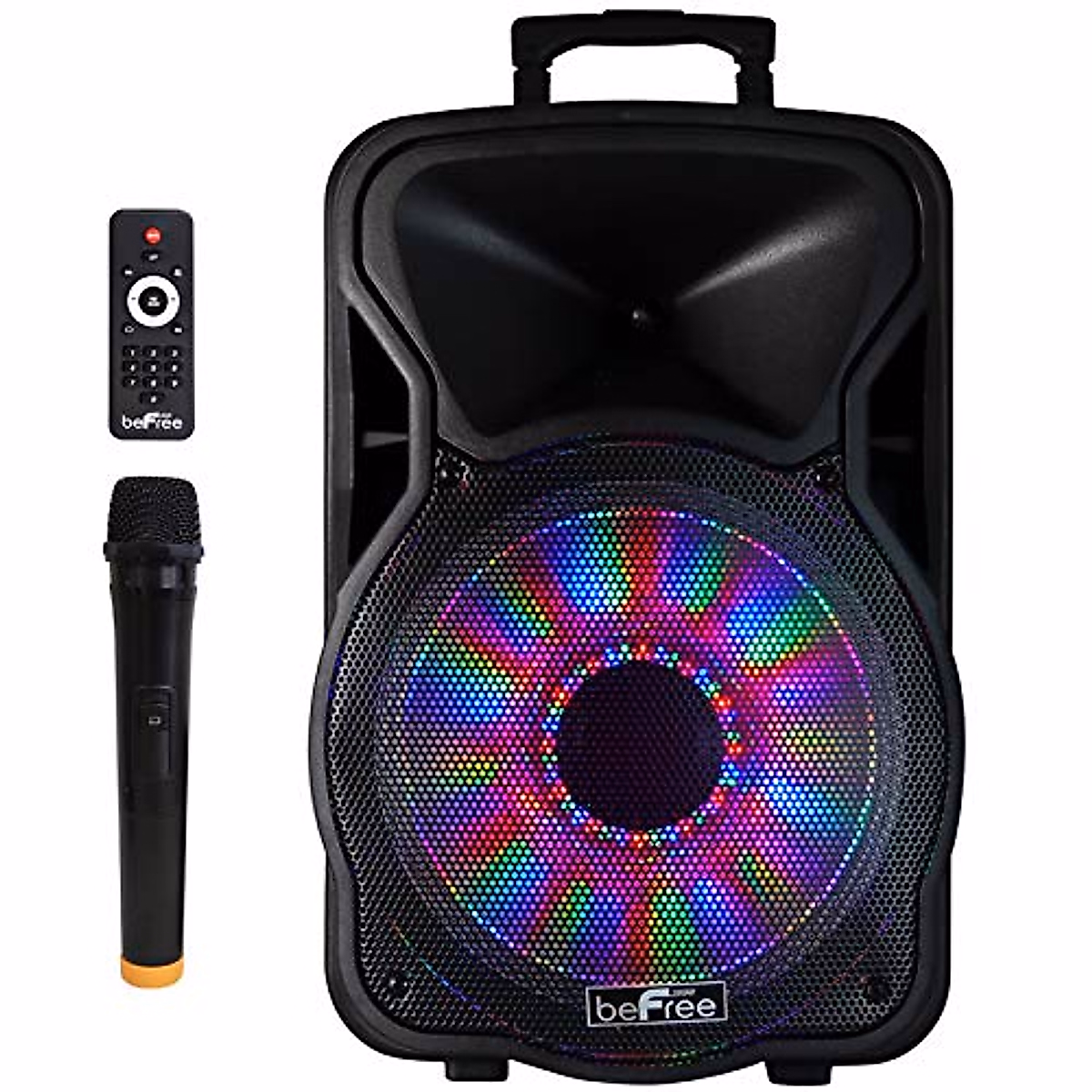 beFree Sound 12 Inch 2500 Watt Bluetooth Rechargeable Portable Party PA Speaker with Illuminating Lights,Black,BFS-12 Portable Speaker