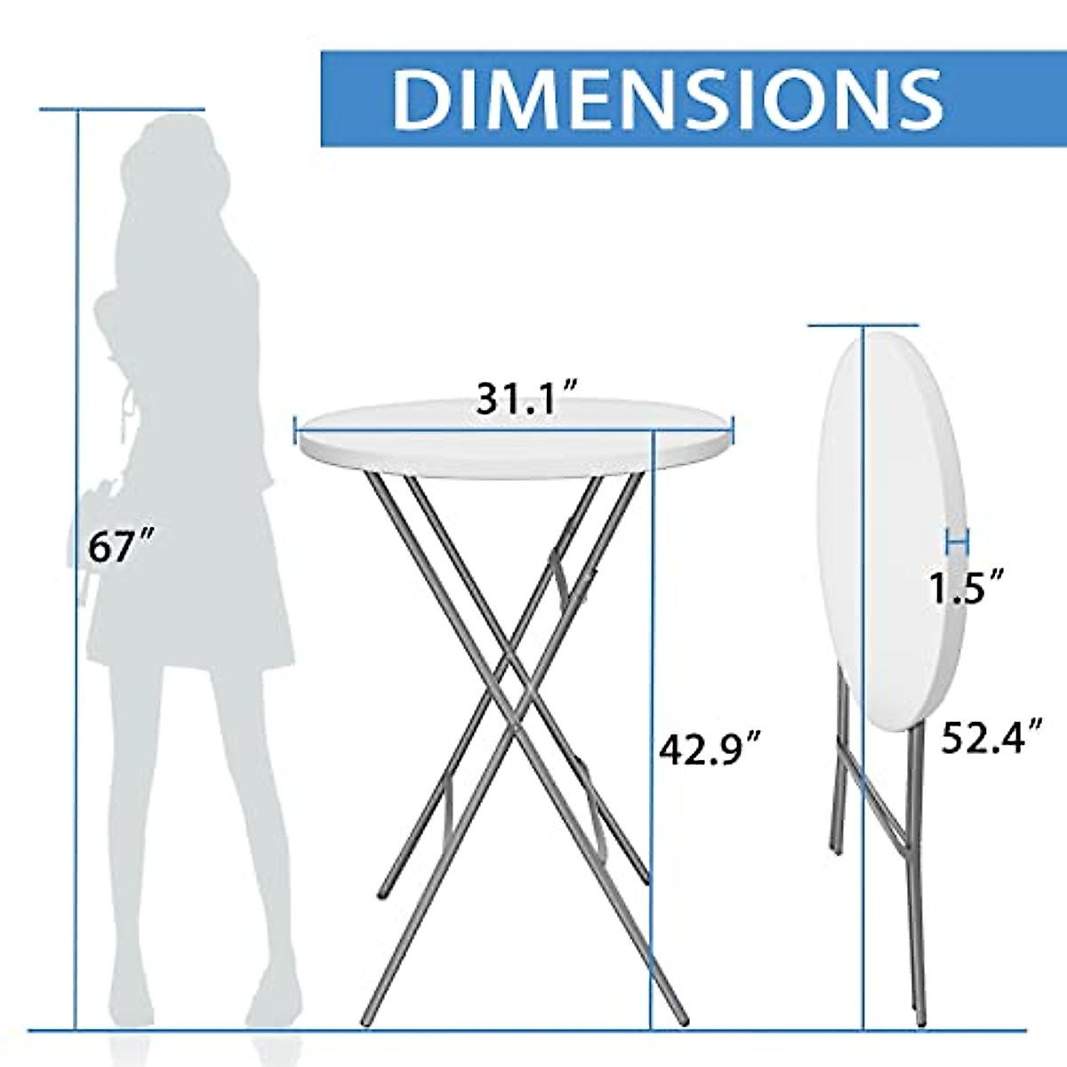 GUAGUA 32" Round Plastic Folding High Top Cocktail Table, 43.5" Bar Height Table for Picnic, Party, Dining, Camping, Beach, BBQ