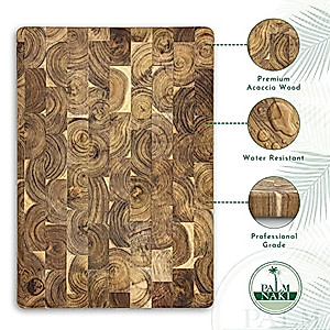 Palm Naki Acacia Wood Cutting Board - Large & Durable Cutting Board, Decorative Cutting Board, 20” x 14” x 1.26”