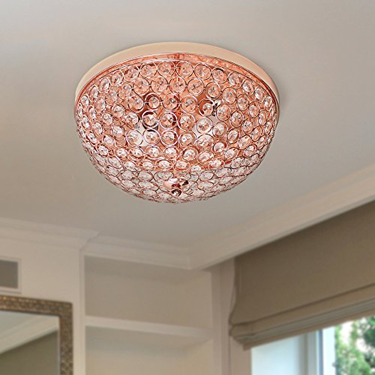 Elegant Designs FM1000-RGD 2 Light Elipse Crystal Flush Mount Ceiling Light, Rose Gold