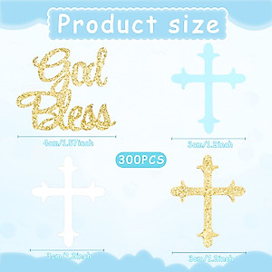 Marspark 300 Pcs Baptism Confetti Glitter Cross God Bless Table Confetti Cross Decorations for Baptism First Communion Baby Shower Birthday Gender Reveal Party Supplies(Blue, Gold, White)