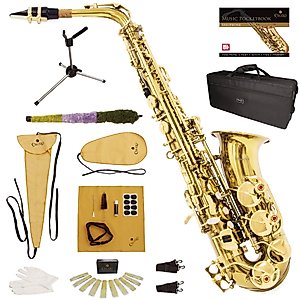 Mendini By Cecilio Alto Saxophone - E Flat Saxophones w/Case, Mouthpiece, Stand, Reeds & Cloths