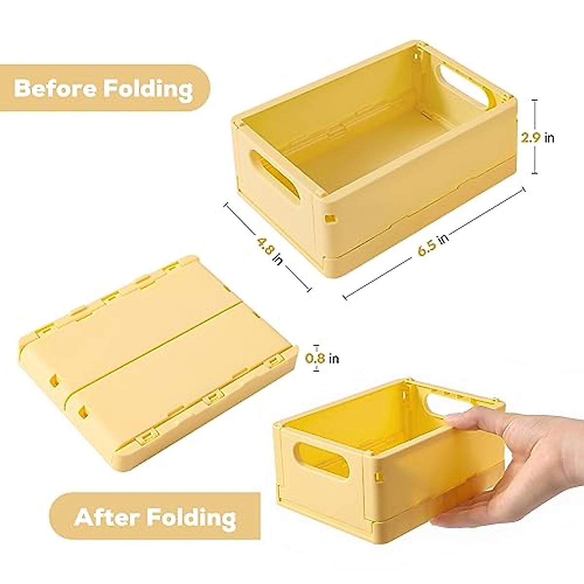 TRZZ 4-Pack Mini Storage Crates Organizer, Collapsible Plastic Storage Basket with Space-Saving Design, Stackable Cute Bin for Office & Home Bedroom, Bathroom and Kitchen Storage Decor. (6.5"4.8"2.9")