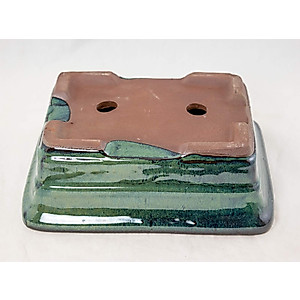 Calibonsai Rectangular Bonsai Cactus & Succulent Pot with Mesh 8x 6x 2.75 - Green Stain Glazed