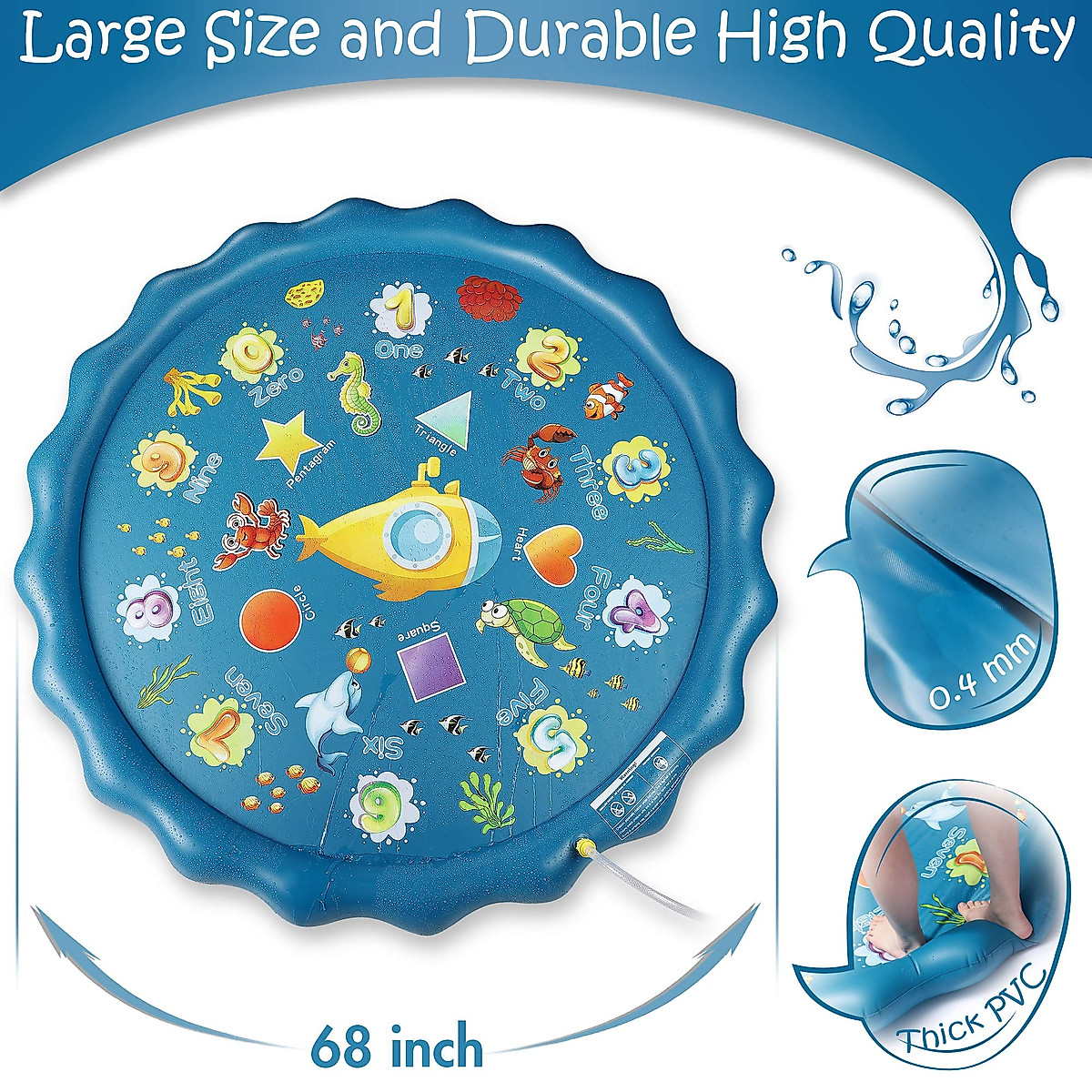 Winique Splash Pad, Sprinkler for Kids, Wading Pool for Toddlers, 68" Inflatable Outdoor Summer Toys for Babies, Gifts for 3 4 5 6 7 8 9 Year Old Boys Girls (Blue)