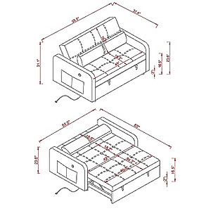 Antetek Sleeper Sofa Bed w/USB Port, Modern 3-in-1 Convertible Tufted Velvet Upholstered Pull Out Futon Couch, 55.5" W Small Loveseat Sofa for Office Living Room Small Space, Black