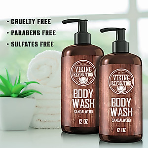 Viking Revolution Men's Body Wash - Sandalwood, Skin Cleaning Agent - Mens Natural Body Wash with Vitamin E and Rosemary Oil - Shower Gel Liquid Soap, 12 Fl Oz (Pack of 2)