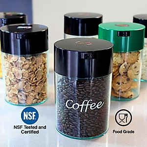COFFEEVAC 1LB Patented Airtight Multi-use Vacuum Works as Smell Proof Ground Coffee Bean Containers. Black Cap and Body, 1.85-Liter/1.6-Quart