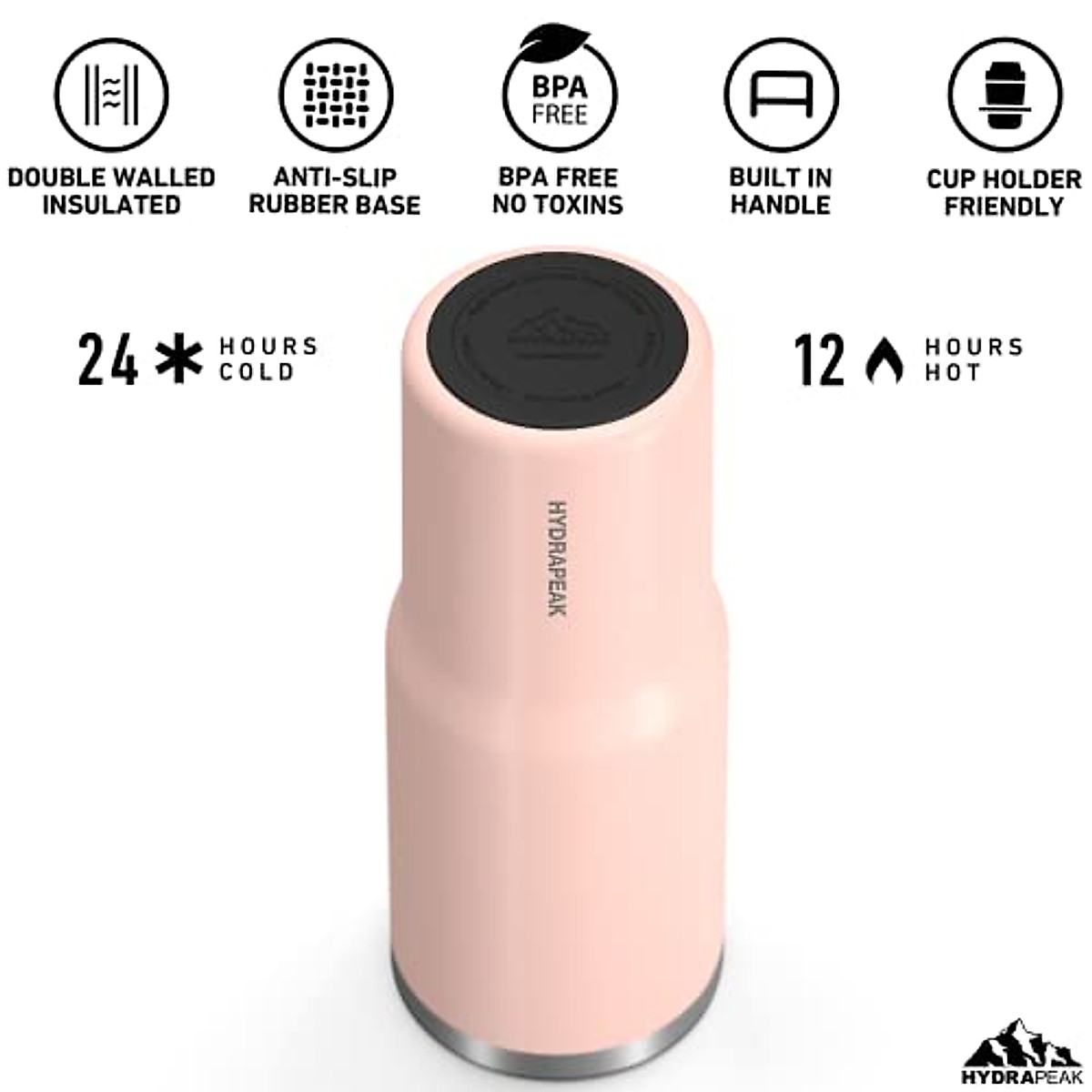 Hydrapeak Nomad 32 oz Tumbler with Handle and Straw Lid, Leakproof Tumbler, Tumbler Lid Straw, Double Insulated Tumblers, 32oz Double Insulated Cup Straw, Stainless Steel (Peony)