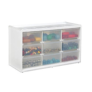 ArtBin 6809PC Store In Drawer Cabinet Sewing & Craft Organization, Plastic Storage Unit with 9 Drawers, White with Clear Drawers