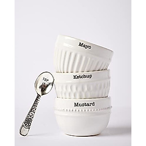 Mud Pie Condiment Set, dip 2" x 3" dia | spoon 3 1/2", White