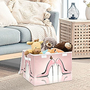 Kigai High Heel Shoes Storage Basket with Lid Collapsible Storage Bin Fabric Box Closet Organizer for Home Bedroom Office 1 Pack