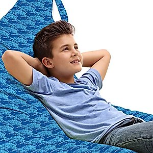 Ambesonne Nautical Lounger Chair Bag, Wavy Sea Lines Japanese Grunge Pacific Beach River Murky Water Illustration, High Capacity Storage with Handle Container, Lounger Size, Blue