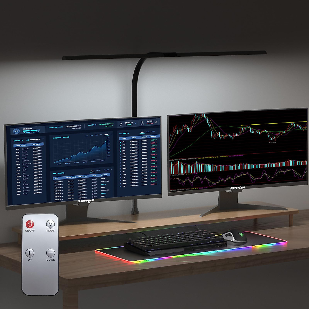 Mellkang Double Head Gooseneck Desk Lamp with Remote, 31.5 inch Super Wide 24W Bright Architect Table Lights with Clamp, Dimmable Eye Protection Lamp for Reading, Monitor or Studio Tasks