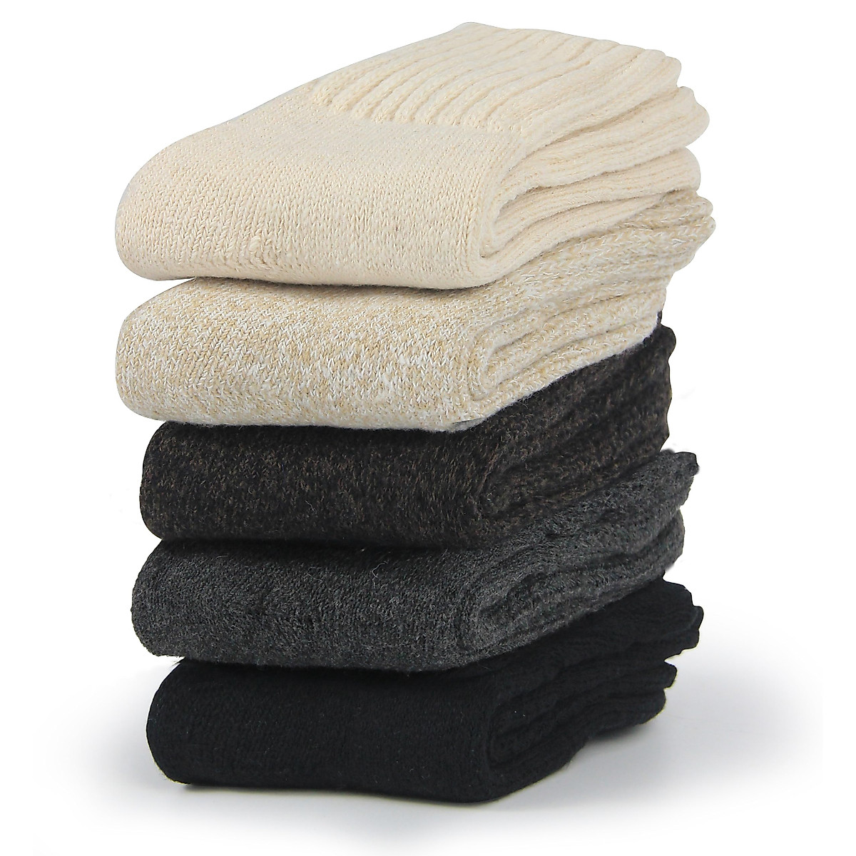 BenSorts Women Winter Solid Socks Thick Warm Wool Socks Cozy Crew Socks for Women Black White Gray Beige Brown 5 Pairs Pack
