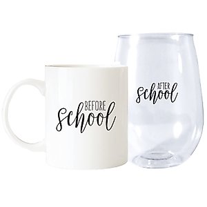 Canopy Street Before School/After School Coffee Mug And Stemless Wine Cup Gift Set/Teacher Appreciation/Daycare Provider Thank You/Back To School Drinkware
