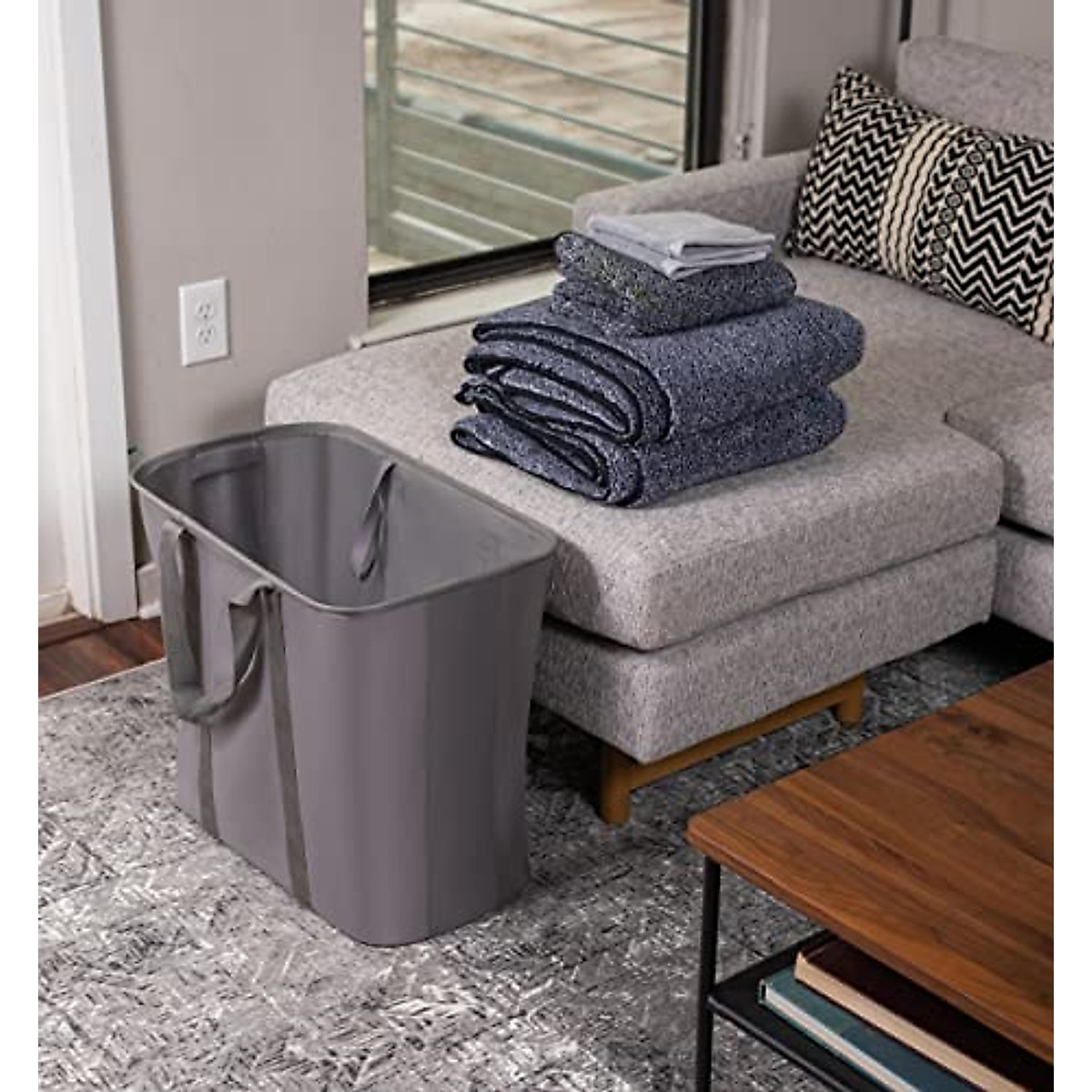 BIRDROCK HOME 75L Collapsible Laundry Basket Caddy - Grey - XL Foldable Tote Bag for Dirty Clothes - Strong Handles - Durable Fabric - Water Resistant - Lightweight