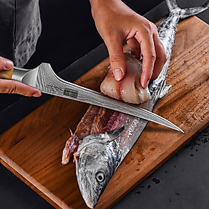 HOSHANHO 7 Inch Damascus Fillet Knife, Professional VG-10 Super Steel Japanese Boning Knife, Ultra Sharp Fish Knife with Ergonomic Olive Wood Handle