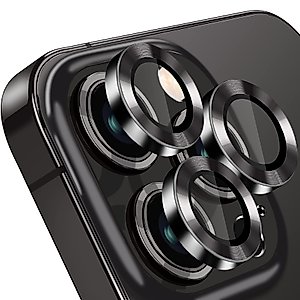 Hsefo Compatible with iPhone 14 Pro / 14 Pro Max Camera Lens Protector, Anti-Scratch Lens Cover 9H Tempered Glass Metal Camera Screen Protector Shockproof Camera Ring - 3 Pcs Black