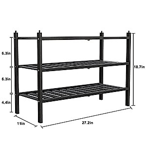 Dranixly Bamboo Shoe Rack, 3 Tier Shoe Shelf Storage Organizer, Shoe Stand for Entryway, Closet, Hallway, Bathroom and Living Room(Black)